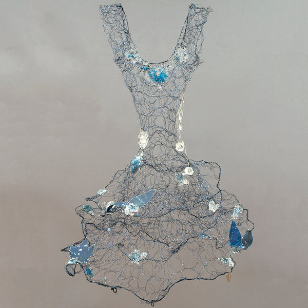 Dark Blue Wire Art Dress Sculpture ~ Mare Frons (Ocean Leaf) – Susan Freda Studios