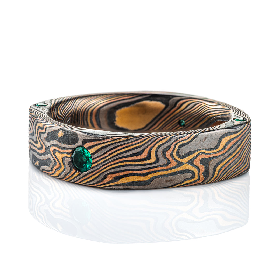 Rustic Modern Square Band with Emeralds – Susan Freda Studios