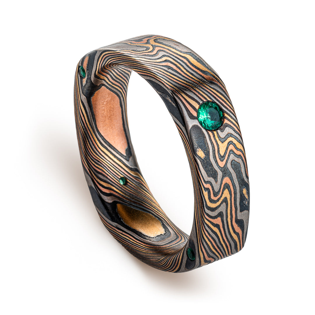 Rustic Modern Square Band with Emeralds – Susan Freda Studios