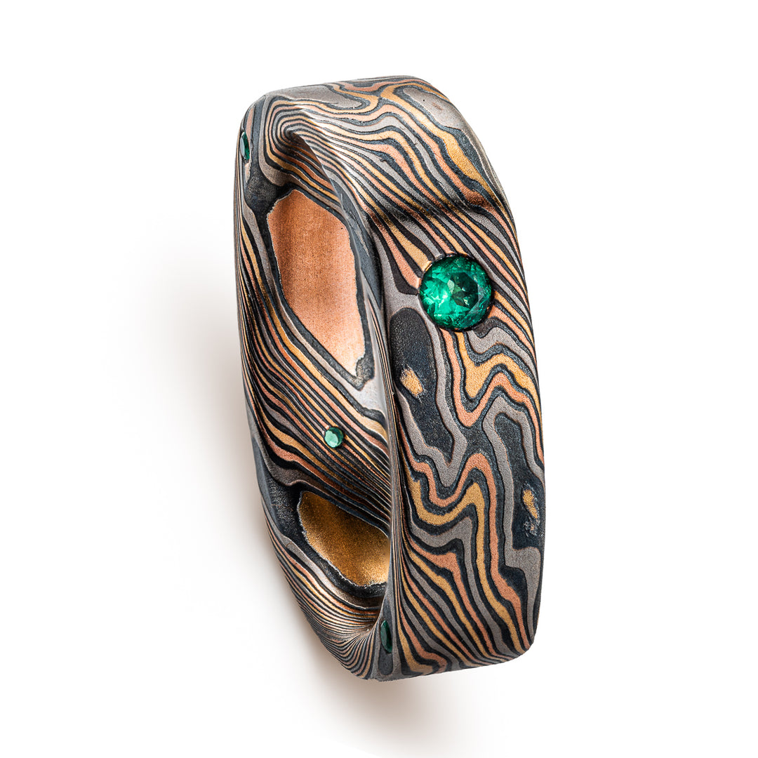 Rustic Modern Square Band with Emeralds – Susan Freda Studios