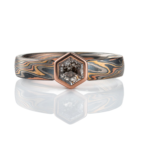 Mokume Gane Salt and Pepper Hexagon Diamond Ring – Susan Freda Studios