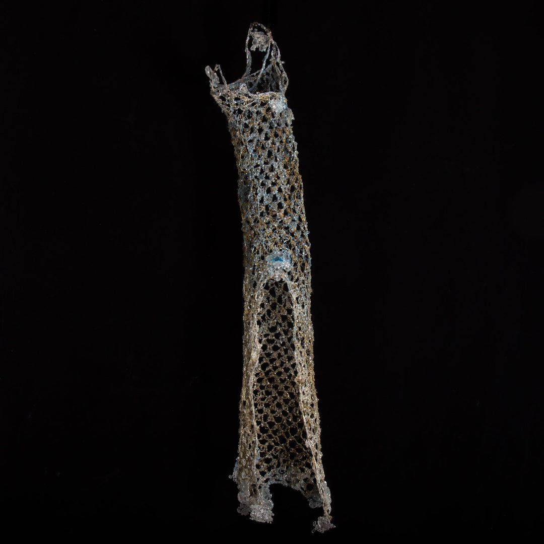 Hanging Wire Sculpture Gold and Light Blue ~ Cylindratis Rete (Cylindr ...