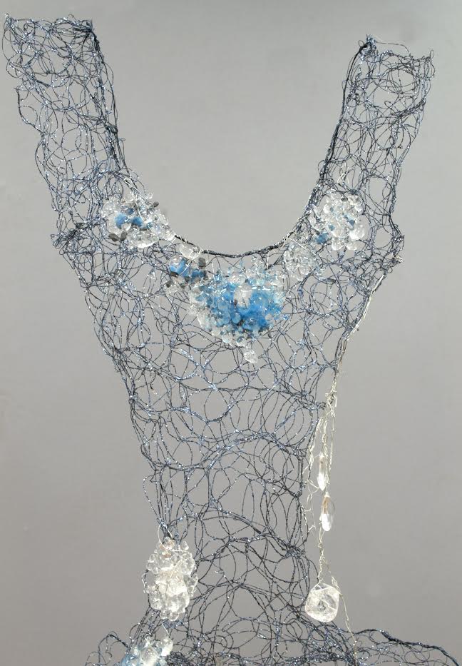 Dark Blue Wire Art Dress Sculpture ~ Mare Frons (Ocean Leaf) – Susan Freda Studios